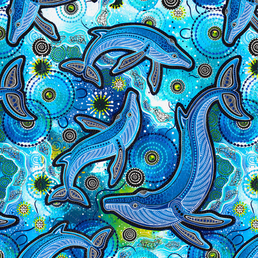 Aboriginal Art Spirit of the Bush 2 Big Fin Whale-Yuan Thirrin 108 inch ...