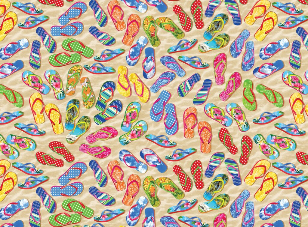 Fat Quarter – Tropical Escape: Sandy Flip Flops Cotton Fabric – havAsquiz