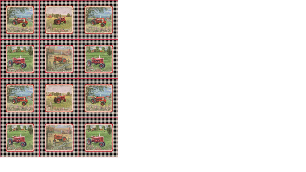 Farmall Sweet Farmhouse Tractor Gingham Patch Cotton Quilting Fabric ...