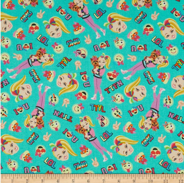 Jojo Siwa Bow Bow and Emoji Friends Green Cotton Quilting Fabric 1/2 ...