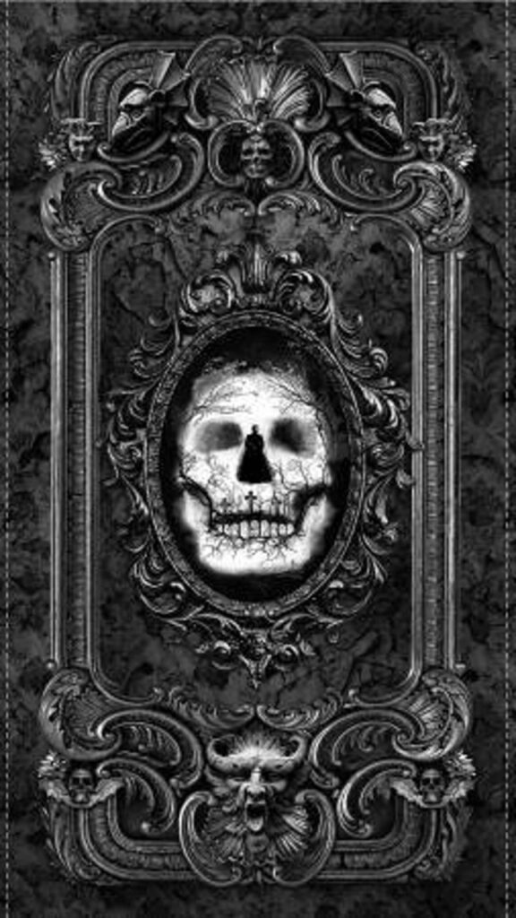 Wicked Eve Skull and Scrolls Black Cotton Quilting Fabric Panel – havAsquiz