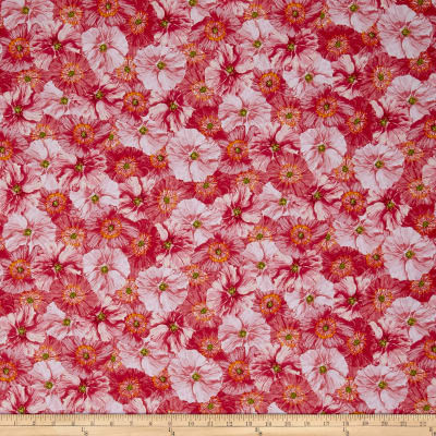 Poppy Garden Poppy Collage Raspberry Cotton Quilting Fabric 1/2 YARD ...