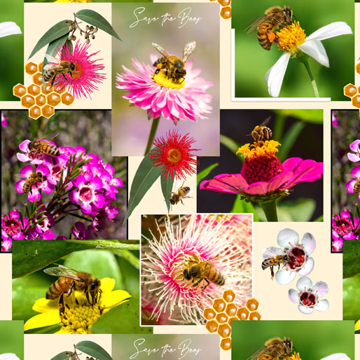 The Bees Knees: Save the Bees Garden Collage Cotton Fabric 110cm Wide ...