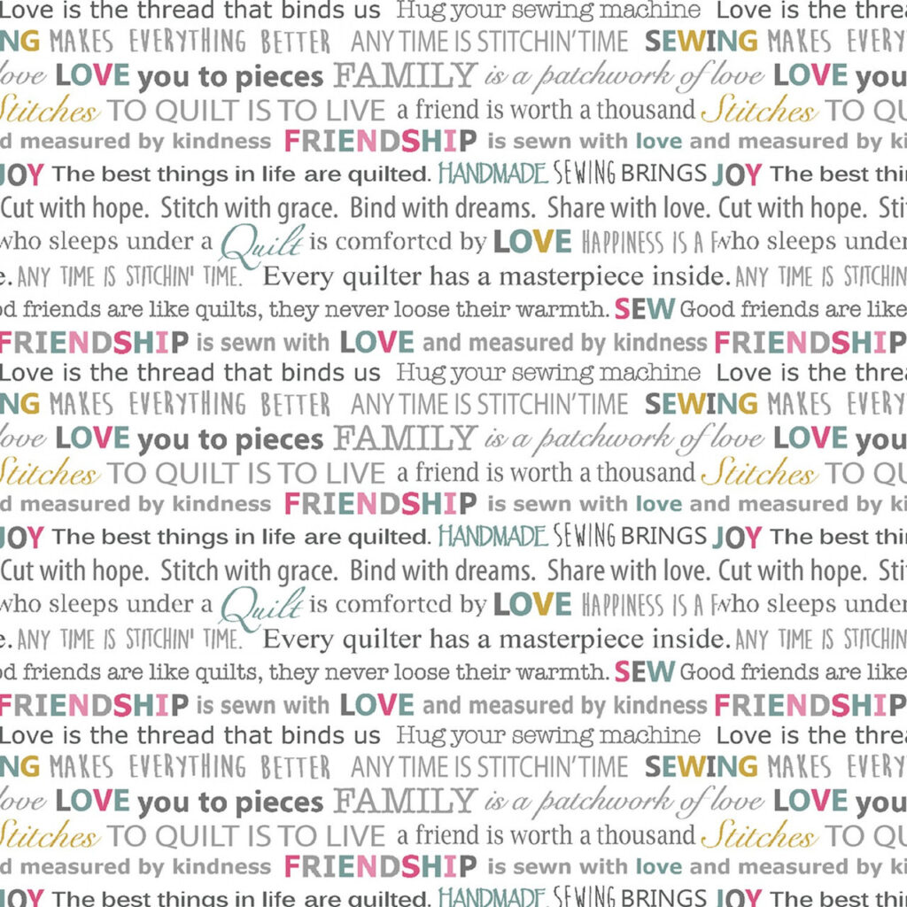 Words To Quilt By Quilter Words White Cotton Quilting Fabric 50cms ...